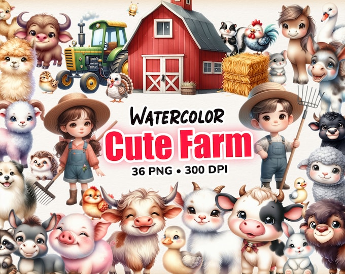 Cute Farm Animals, Farm Animals Clipart, Farm Clipart, Watercolor ...