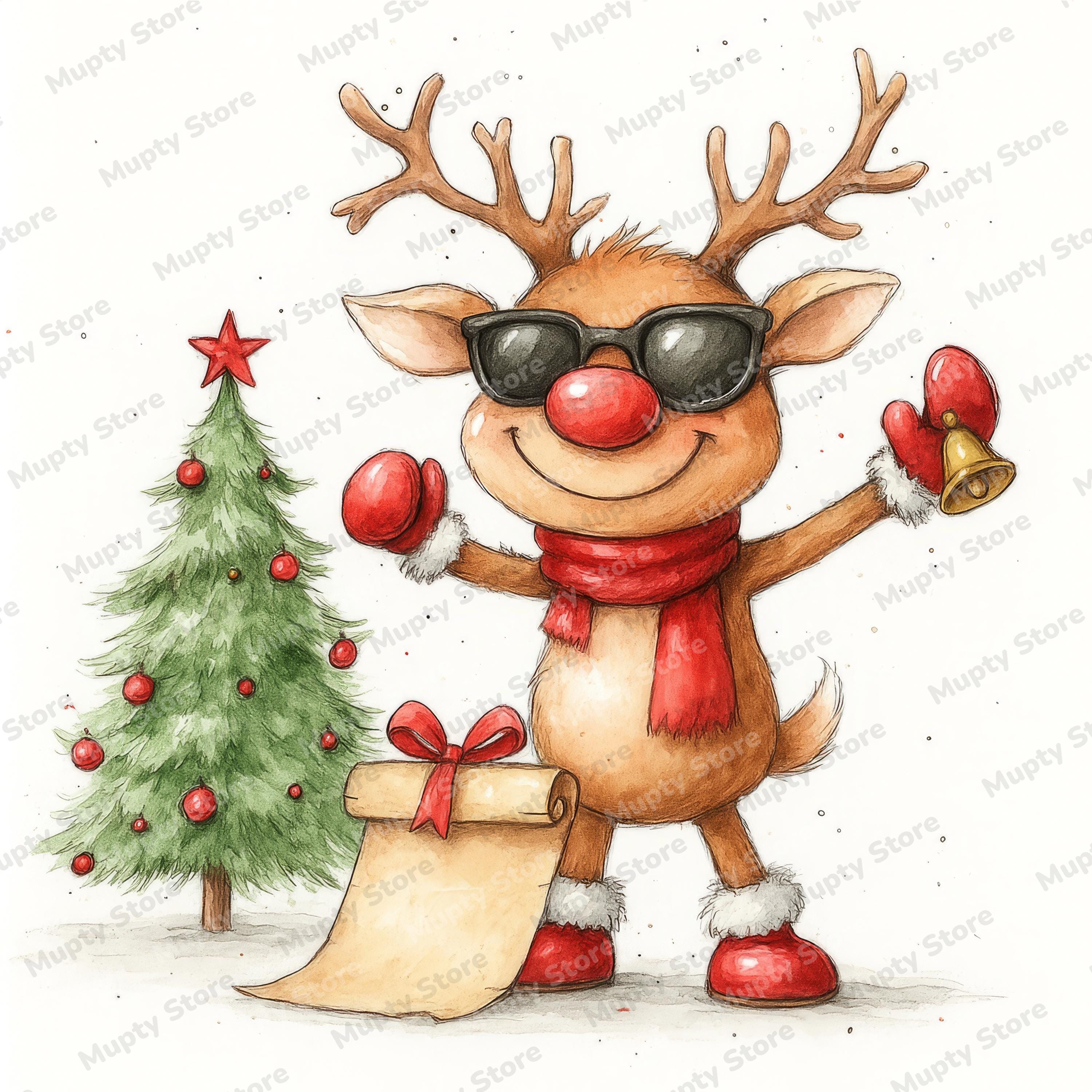 15 Funny Christmas Reindeer Clipart Pack PNG, Humorous Holiday Reindeer ...