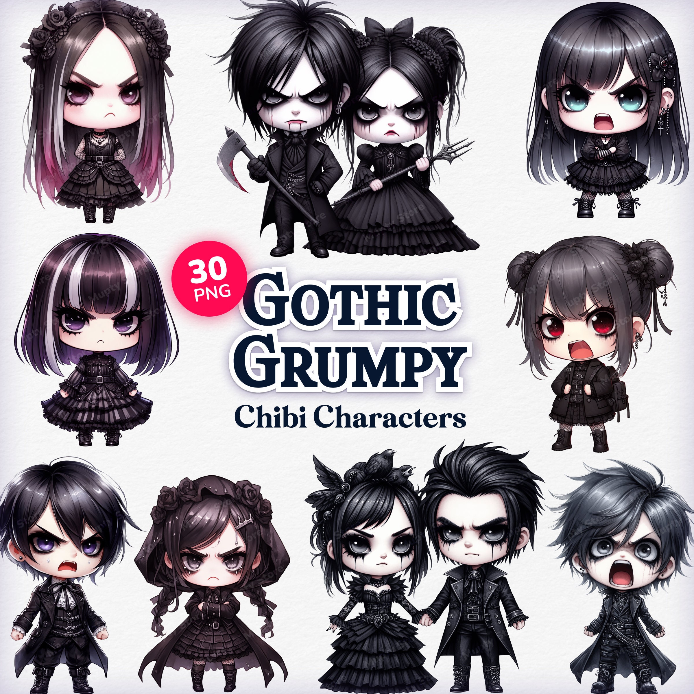 Gothic Grumpy Characters Clipart, Gothic Clipart, Gothic Chibi ...