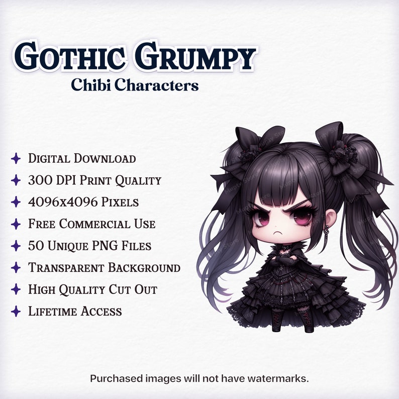 Gothic Grumpy Characters Clipart, Gothic Clipart, Gothic Chibi ...