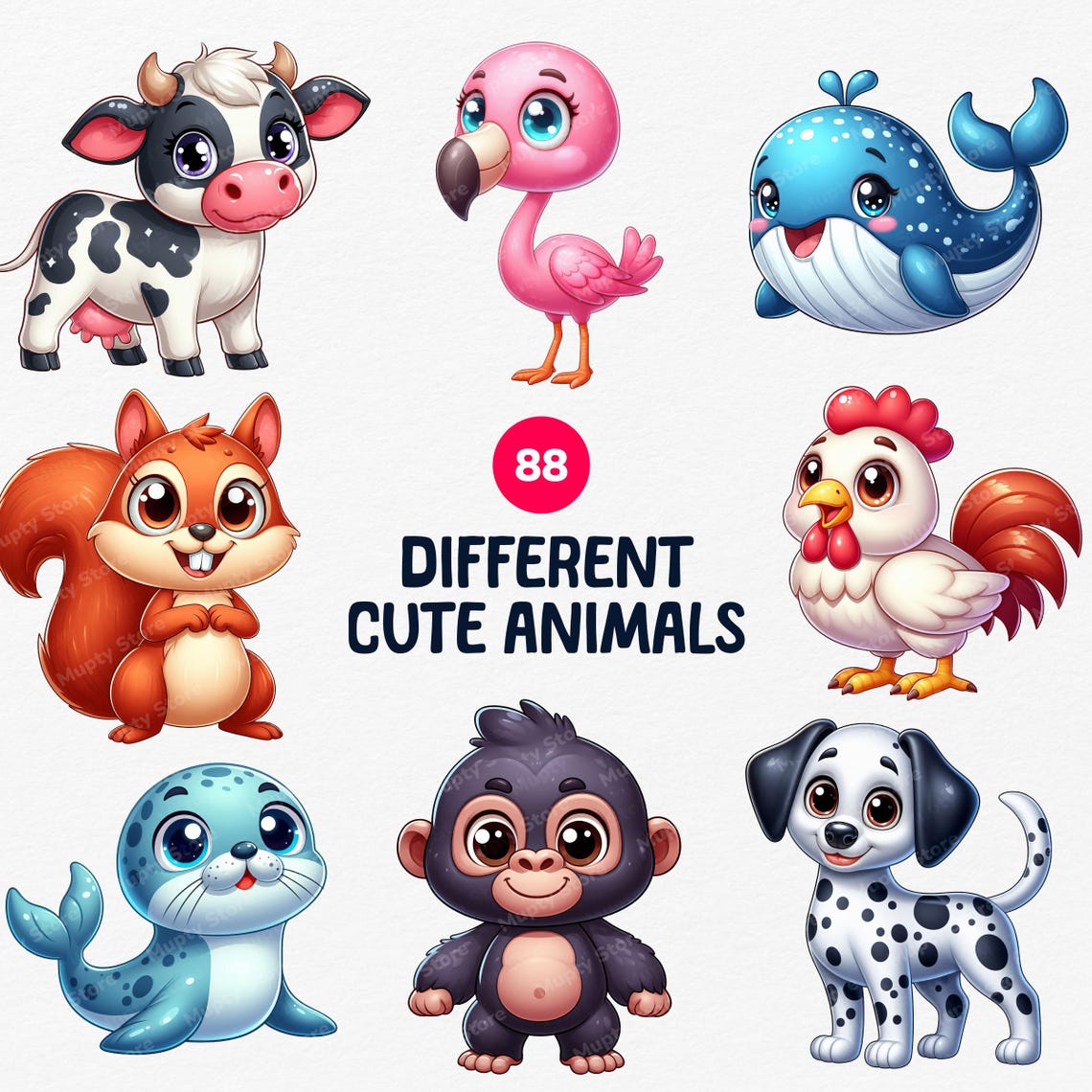 Cute Cartoon Animals Clipart, Cute Animals Png, Baby Animals Clipart, Cute Animals Stickers ...