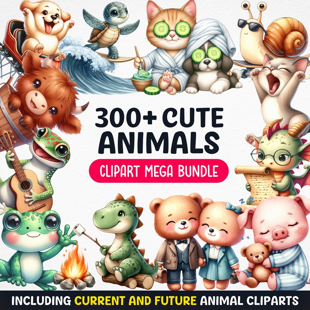 300+ Cute Animal Bundle, Animal Clipart Bundle, Lifetime Updates, Cute ...