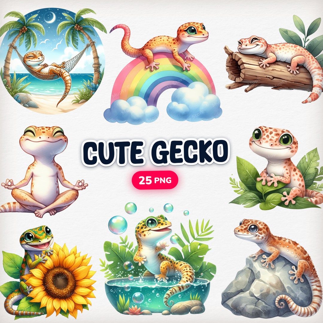 Cute Gecko Clipart, Watercolor Reptiles, Reptile Clipart, Gecko Png ...