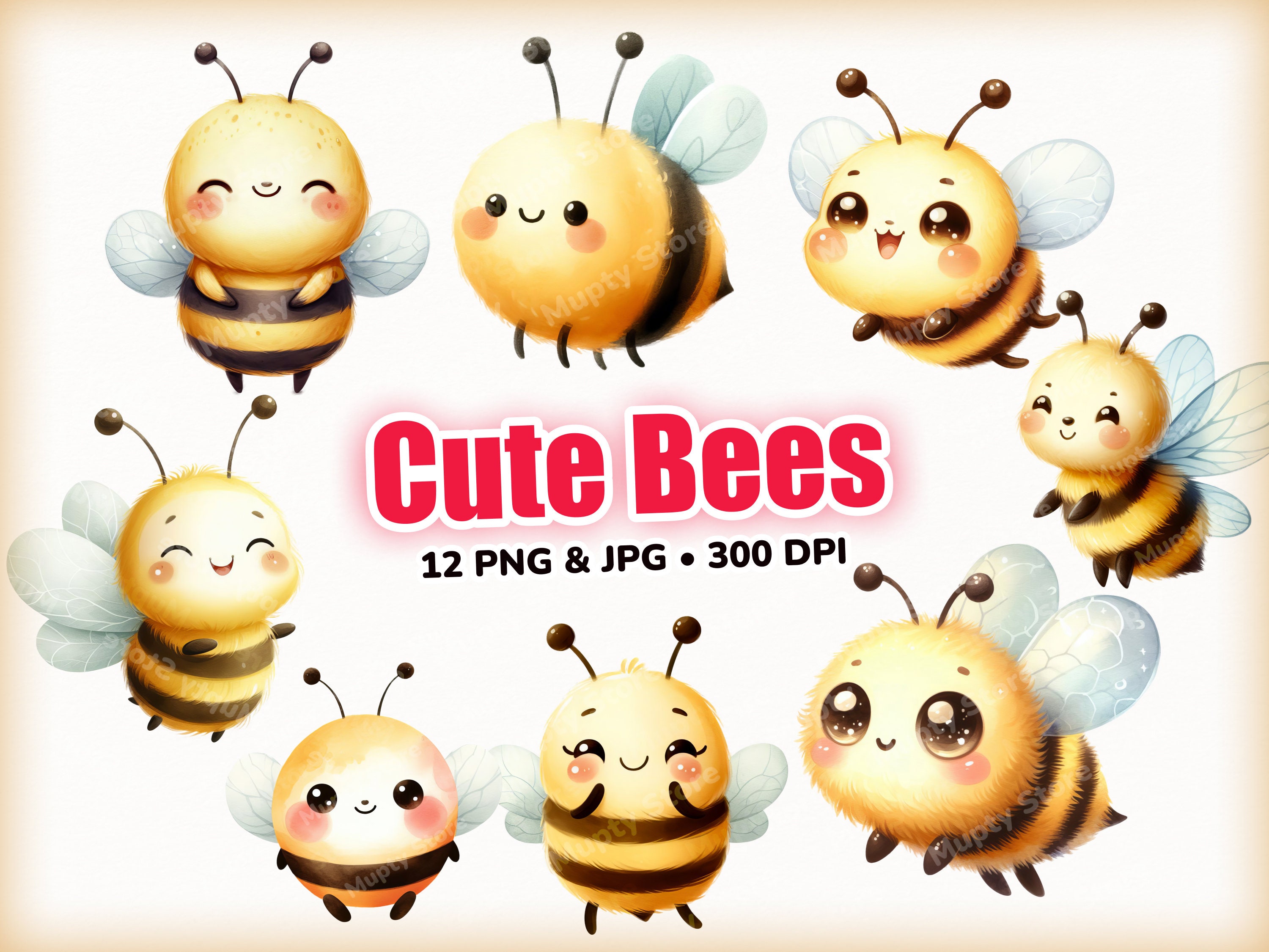Cute Bees Clipart, Watercolor Bees Clip Art, Baby Bee PNG, Bee Nursery ...
