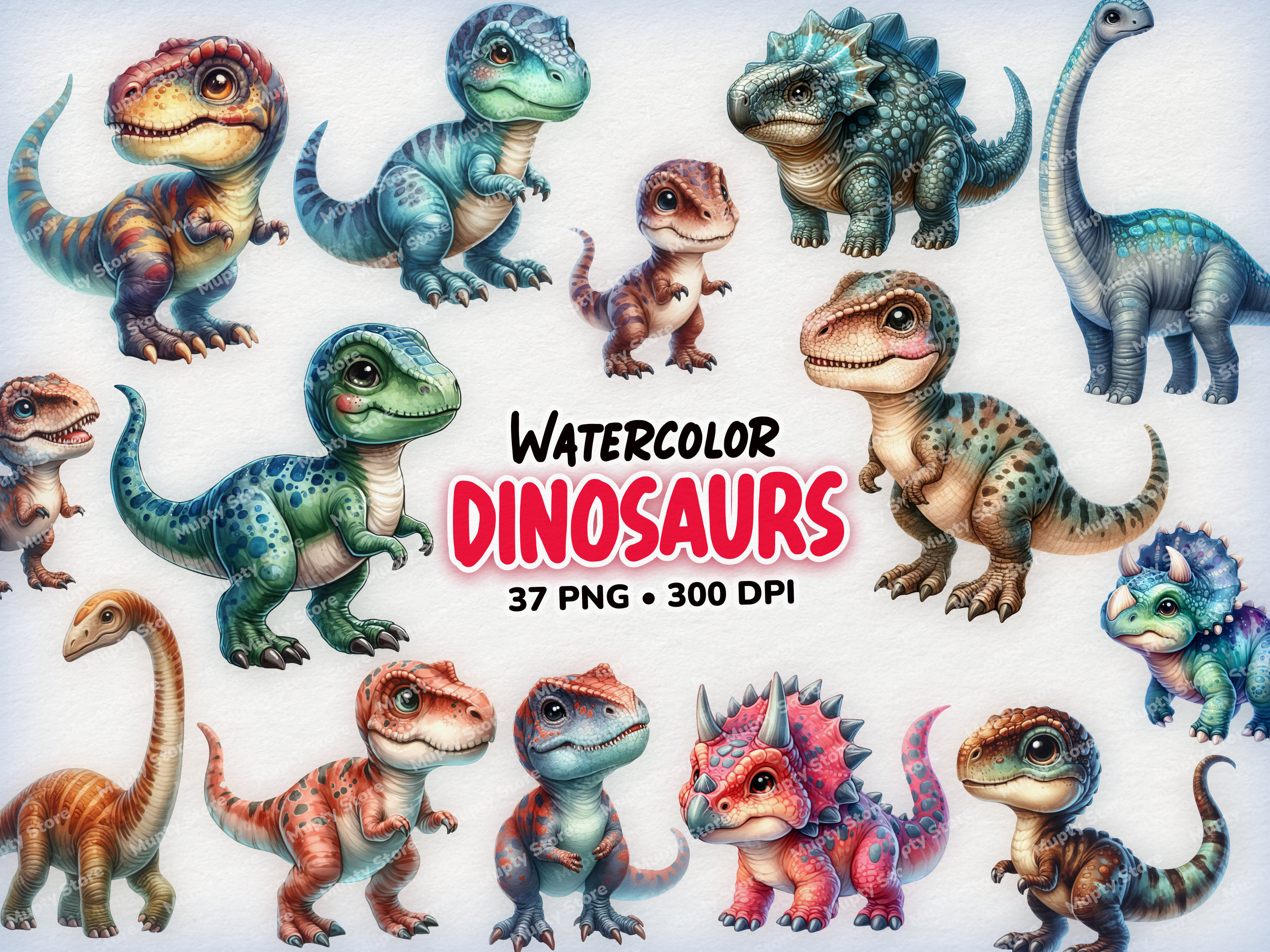Watercolor Dinosaur Clipart, Realistic Dinosaurs Clipart, Dinosaur ...
