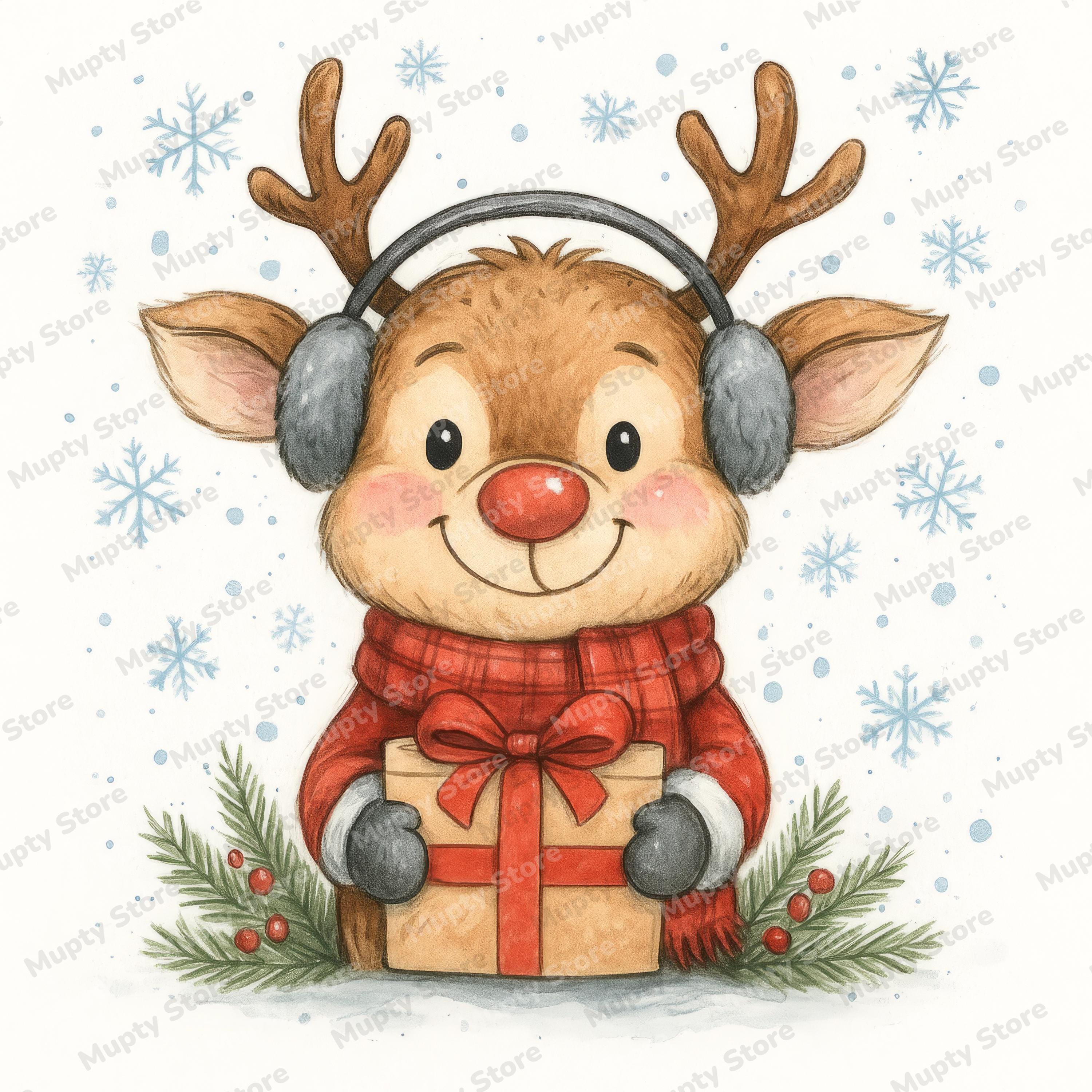 15 Funny Christmas Reindeer Clipart Pack PNG, Humorous Holiday Reindeer ...