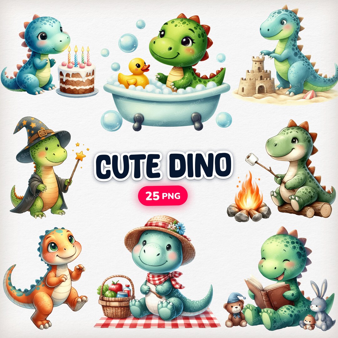Cute Dinosaur Clipart, Watercolor Dinosaurs, Baby Dinosaur, Dinosaur ...