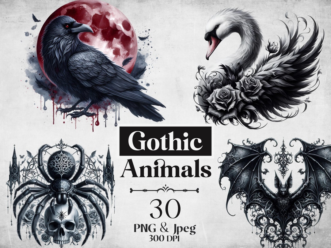 Gothic Animals, Gothic Clipart, 30 Gothic Animals, Gothic Decor, Gothic ...