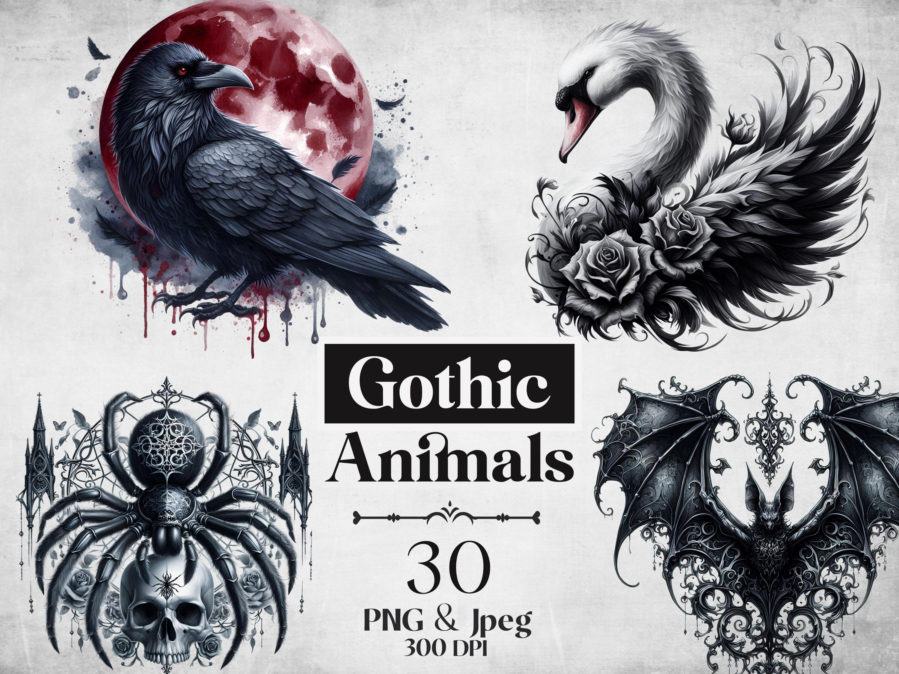 Animales góticos, imágenes prediseñadas góticas, 30 animales góticos ...