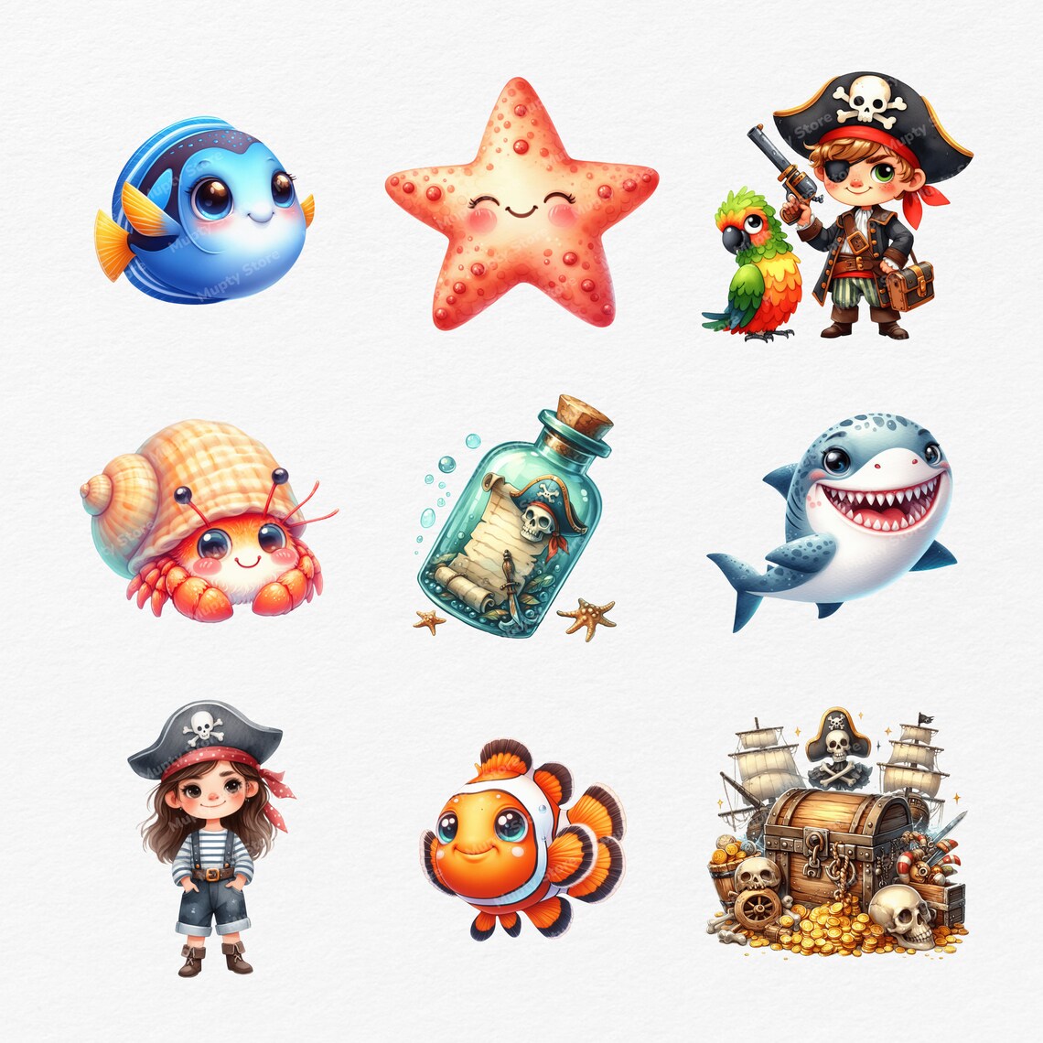 Sea Animals Clipart Bundle, Pirates Clip Art, Nautical Nursery Clipart ...