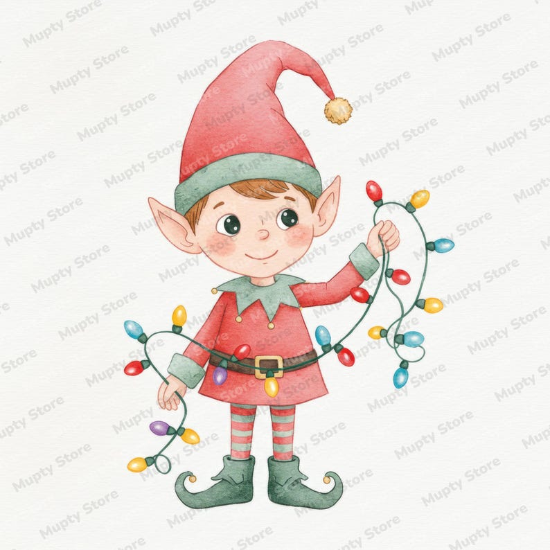 10 Watercolor Cute Christmas Elf Clipart Pack PNG & JPG, Adorable ...