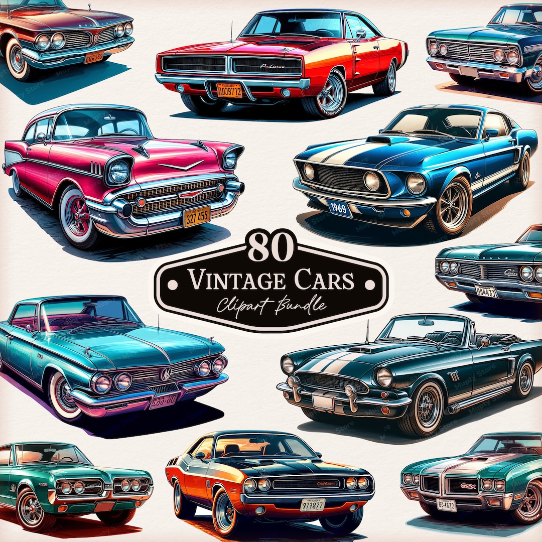 Classic Cars Clipart, 80 Classic Car PNG, Vintage Car Clipart, Muscle ...
