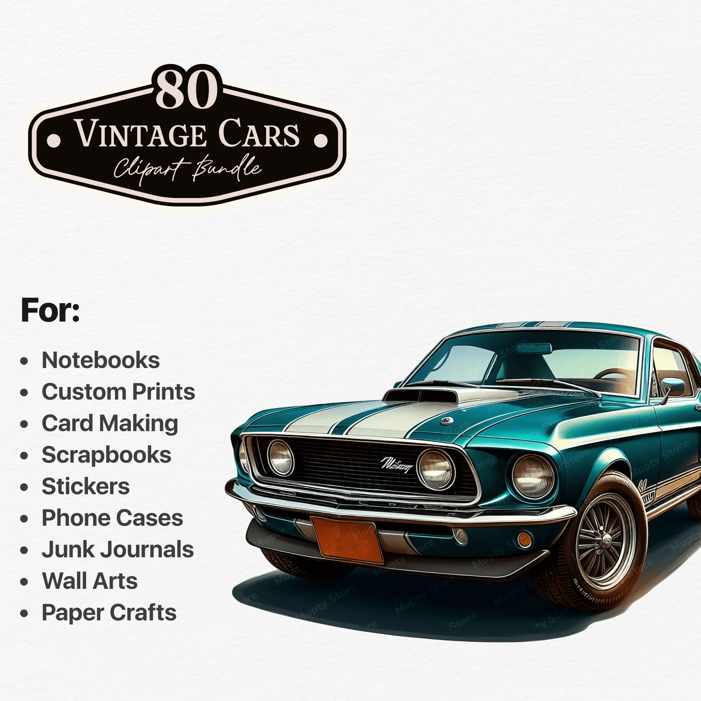 Classic Cars Clipart, 80 Classic Car PNG, Vintage Car Clipart, Muscle ...