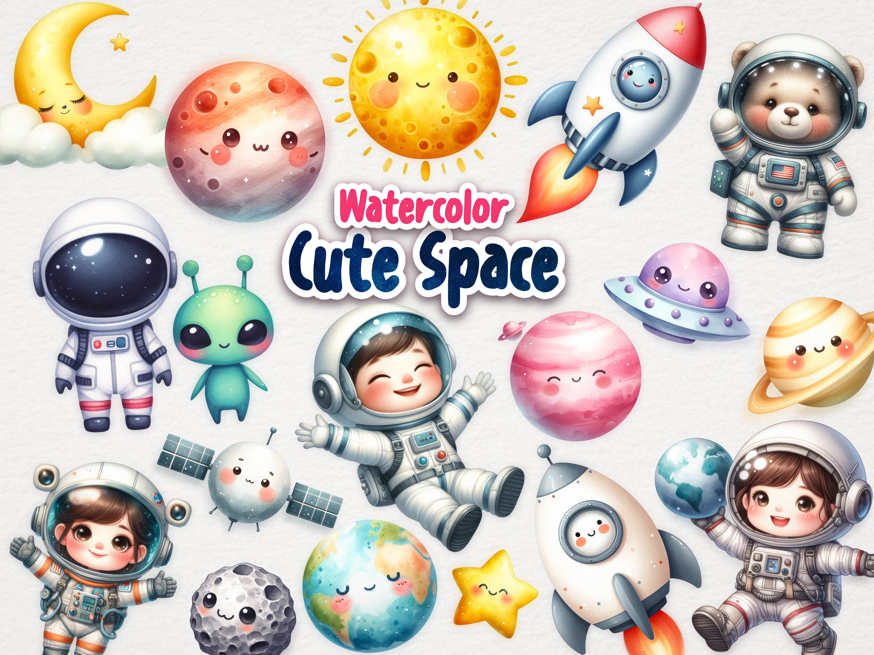 Watercolor Cute Space Clipart, Space Baby Shower Design, Astronaut ...