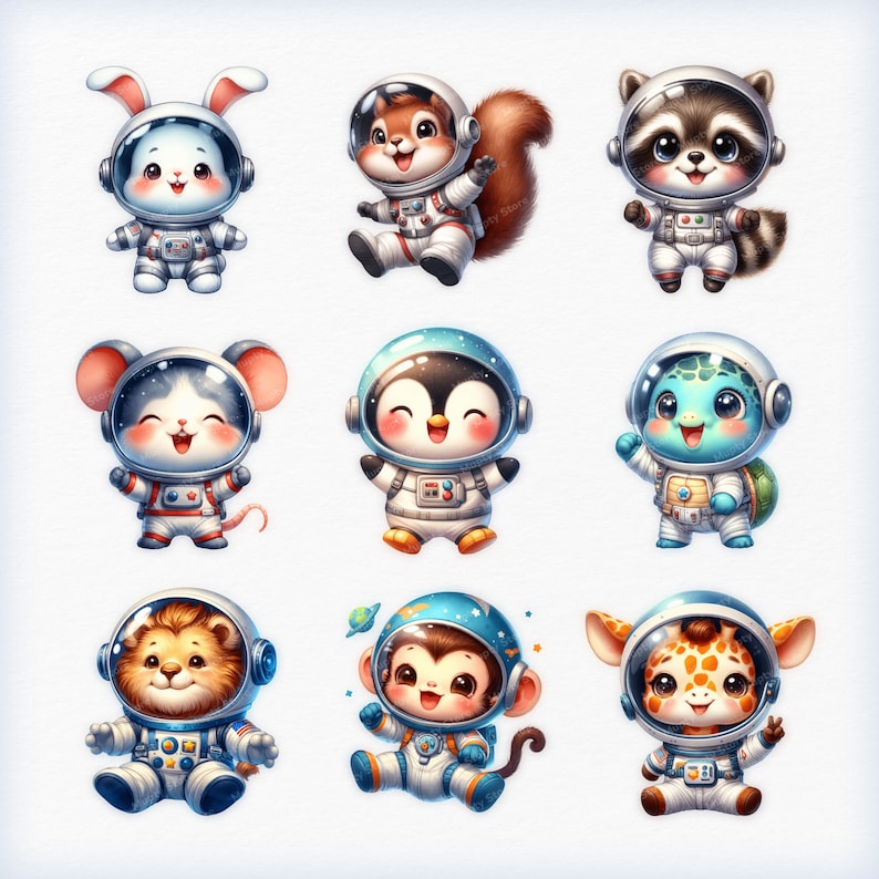 Cute Space Animals Clipart, 60 Cute Animals PNG, Watercolor Cute ...