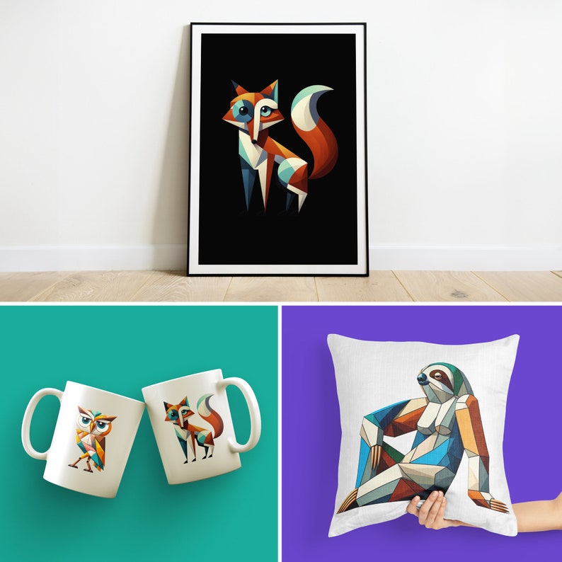 Cubism Art Quirky Animals, Animals Art Print, Cubism Art Animals ...