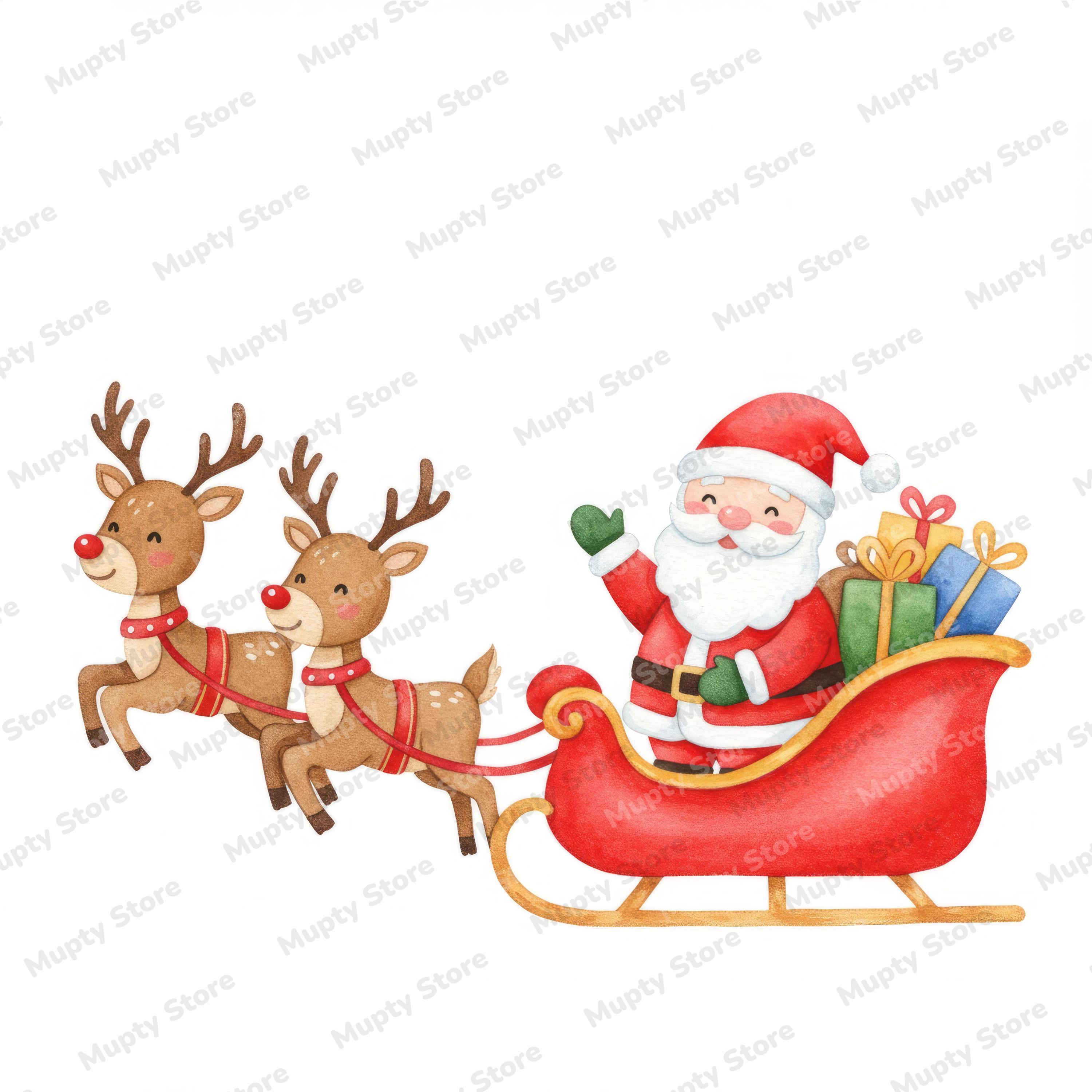 11 Christmas Reindeers and Sleigh Clipart Pack PNG & JPEG, Santa Sleigh ...