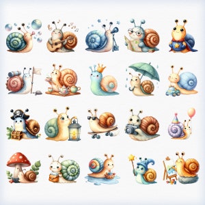 Cute Snail Watercolor Clipart, 20 Snails Clipart, Baby Snail Png ...