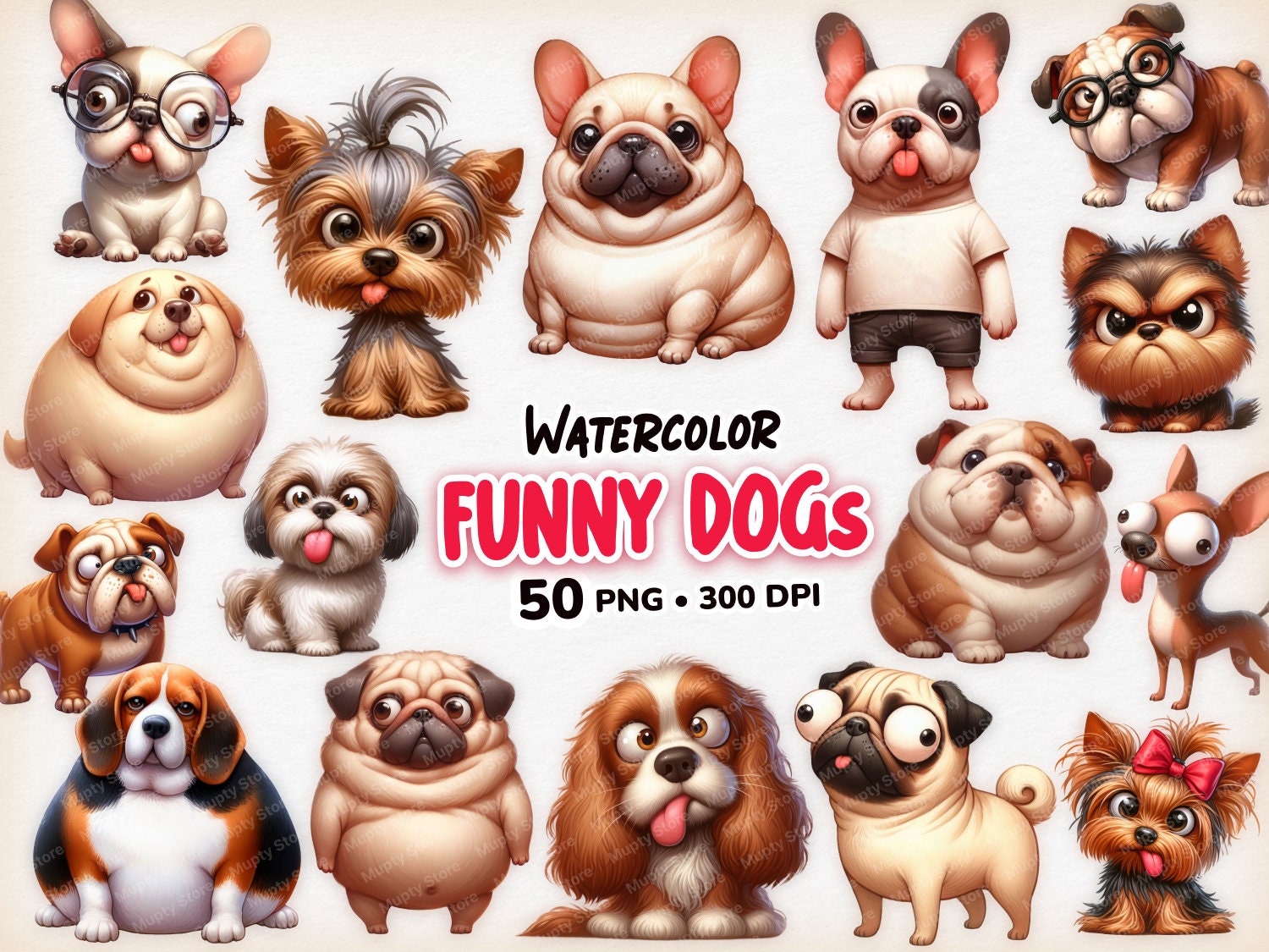 Funny Dog Clipart Bundle, 50 PNG Cute and Funny Dog, Cute Animals ...