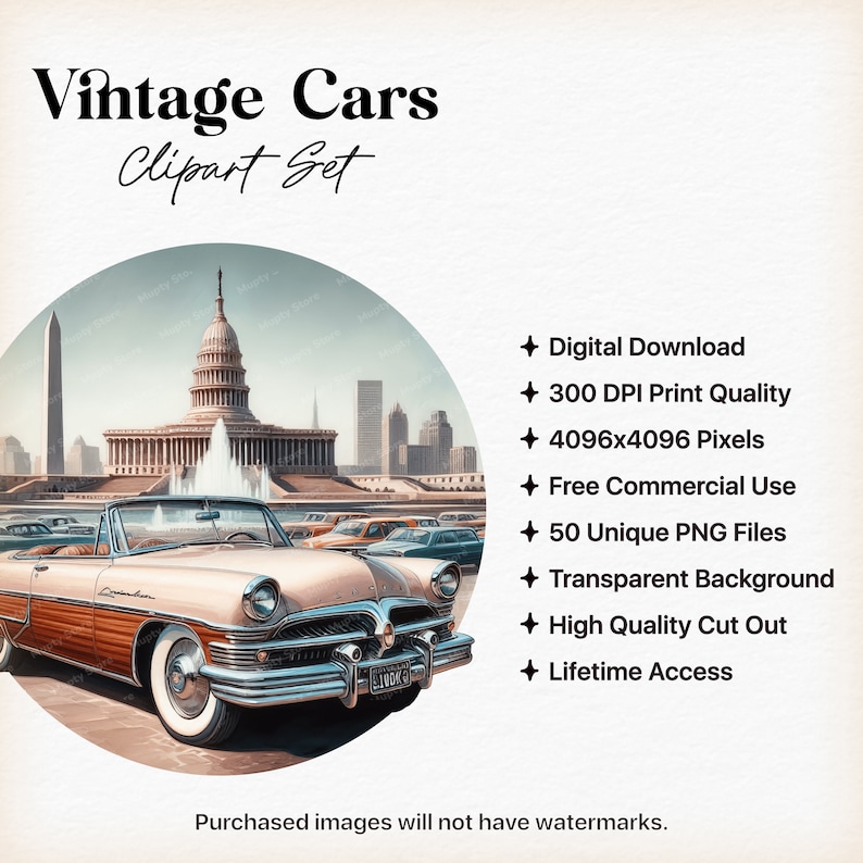 Old Classic Vintage Cars Clipart, 50 Classic Cars, Retro Car PNG ...