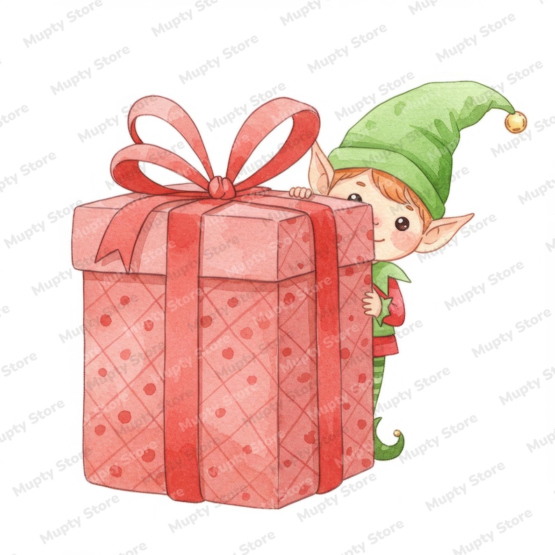 10 Watercolor Cute Christmas Elf Clipart Pack PNG & JPG, Adorable ...