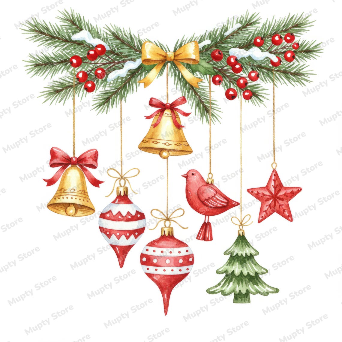 10 Christmas Ornaments Clipart Pack PNG, Festive Holiday Baubles ...
