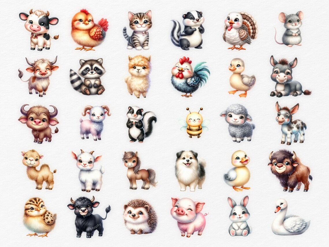 Cute Farm Animals, Farm Animals Clipart, Farm Clipart, Watercolor ...