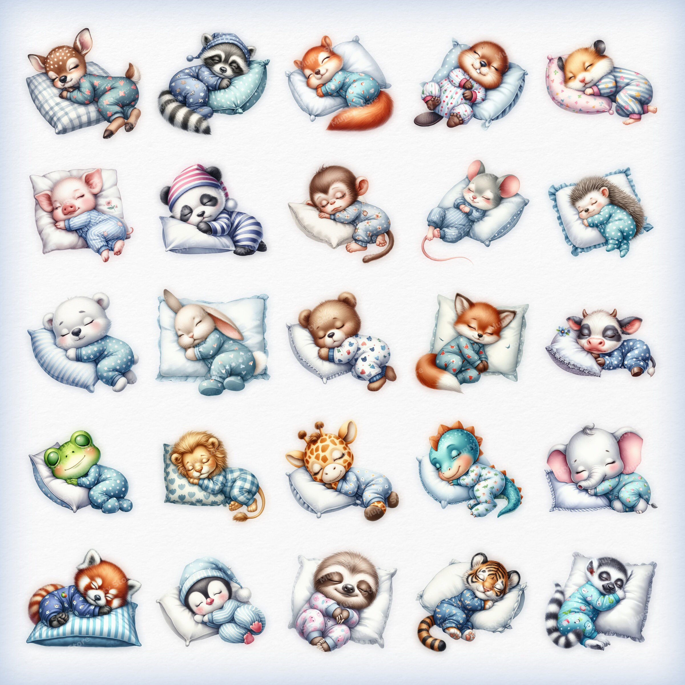 Sleepy Cute Animals Clipart, Watercolor Cute Animals, 40 Sleepy Baby ...