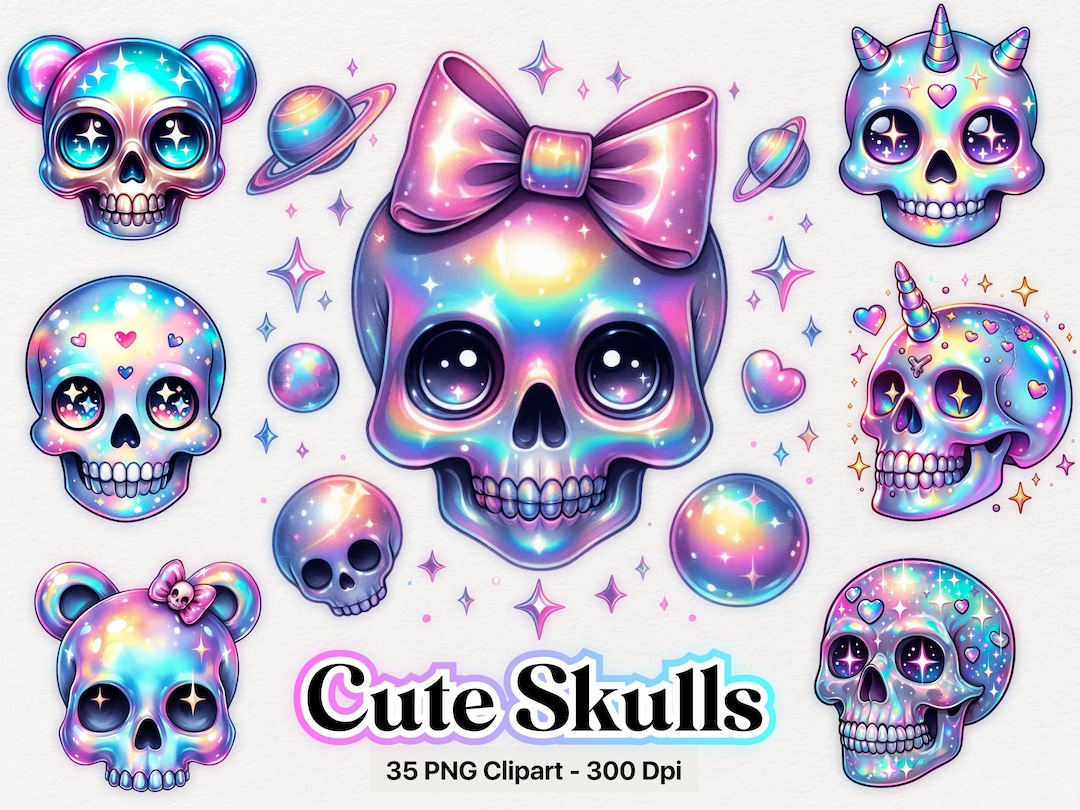 Cute Skull Clipart, Colorful Skull Clipart, Funny Skull Png, Cute ...