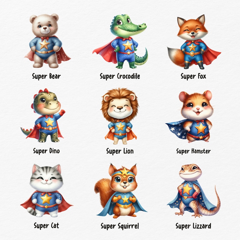 Superhero Animal Clipart, Cute Animal Superhero, Baby Animals PNG ...