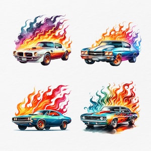 Muscle Car Clipart, Vintage Muscle Car Pack, Retro Car PNG, Vintage Car ...