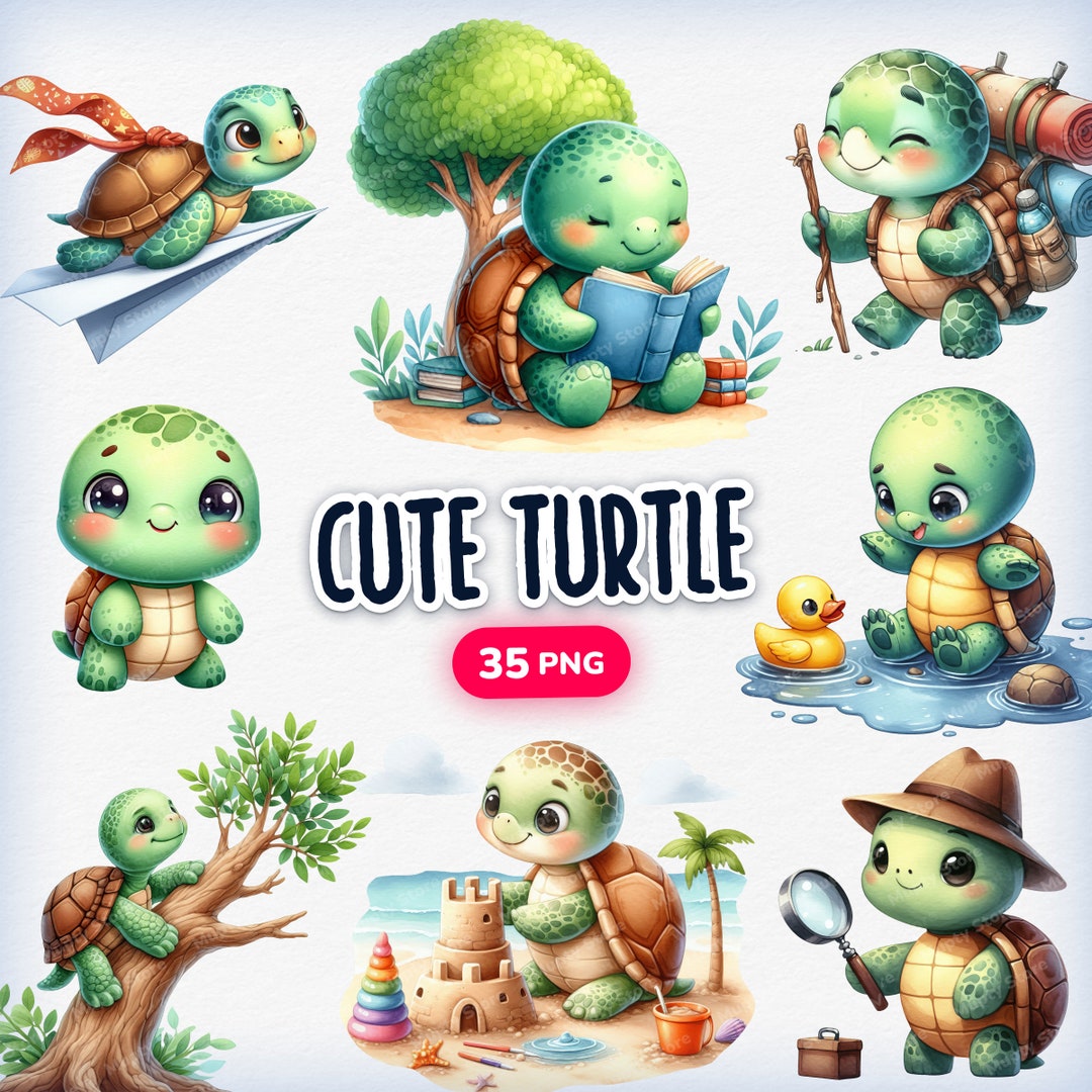 Watercolor Cute Turtle Clipart, 35 Turtles PNG, Watercolor Cute Animals ...