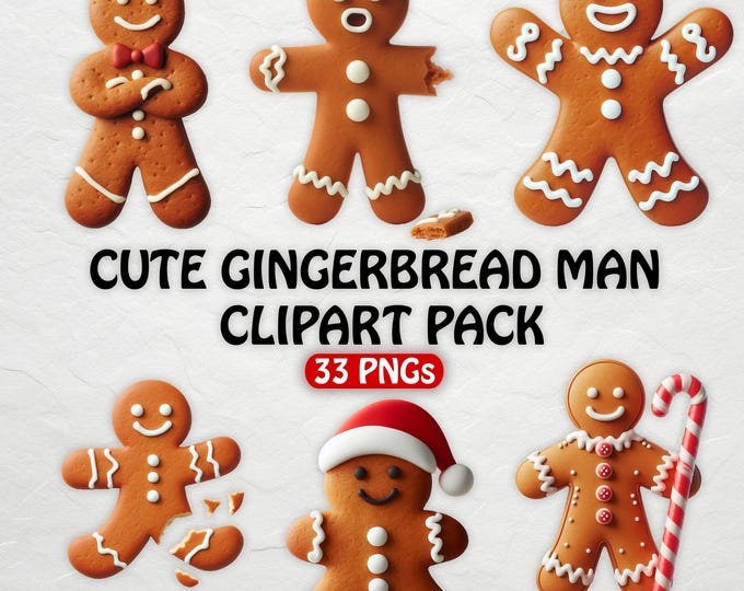 Gingerbread Man Christmas Clipart Bundle: Festive Cookie Pngs (set of ...