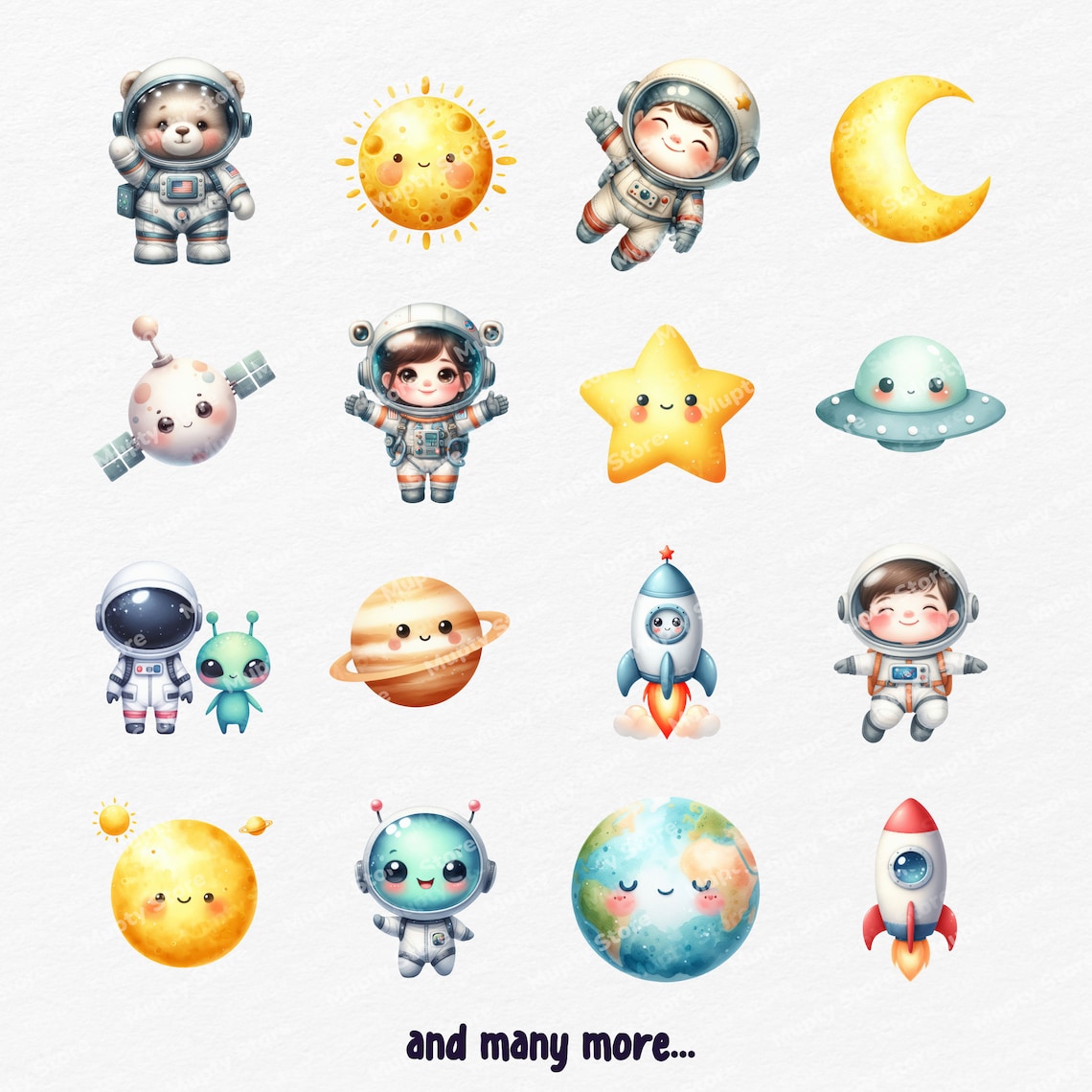 Watercolor Cute Space Clipart, Space Baby Shower Design, Astronaut ...