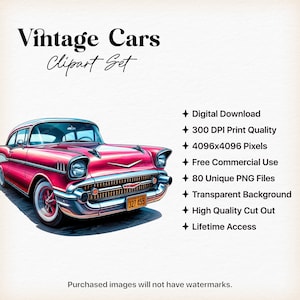 Classic Cars Clipart, 80 Classic Car PNG, Vintage Car Clipart, Muscle ...