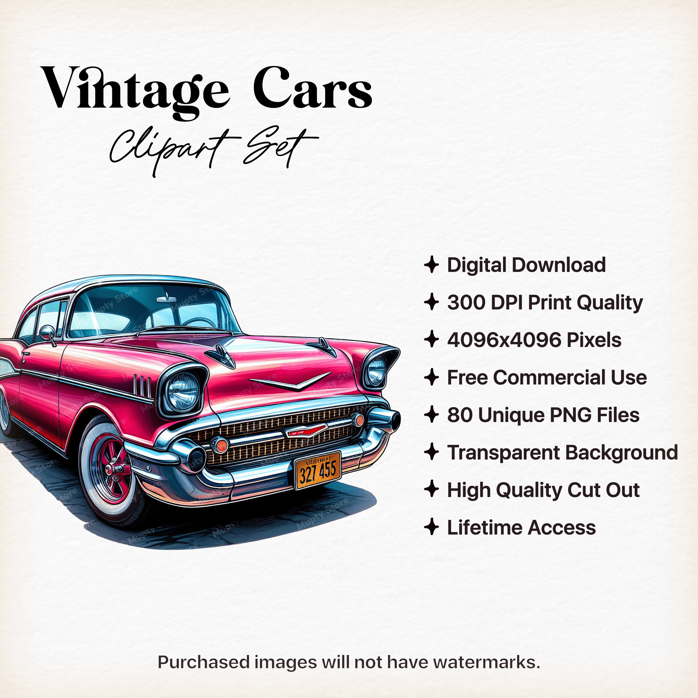 Classic Cars Clipart, 80 Classic Car PNG, Vintage Car Clipart, Muscle ...