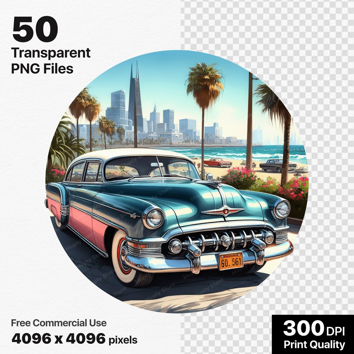 Old Classic Vintage Cars Clipart, 50 Classic Cars, Retro Car PNG ...