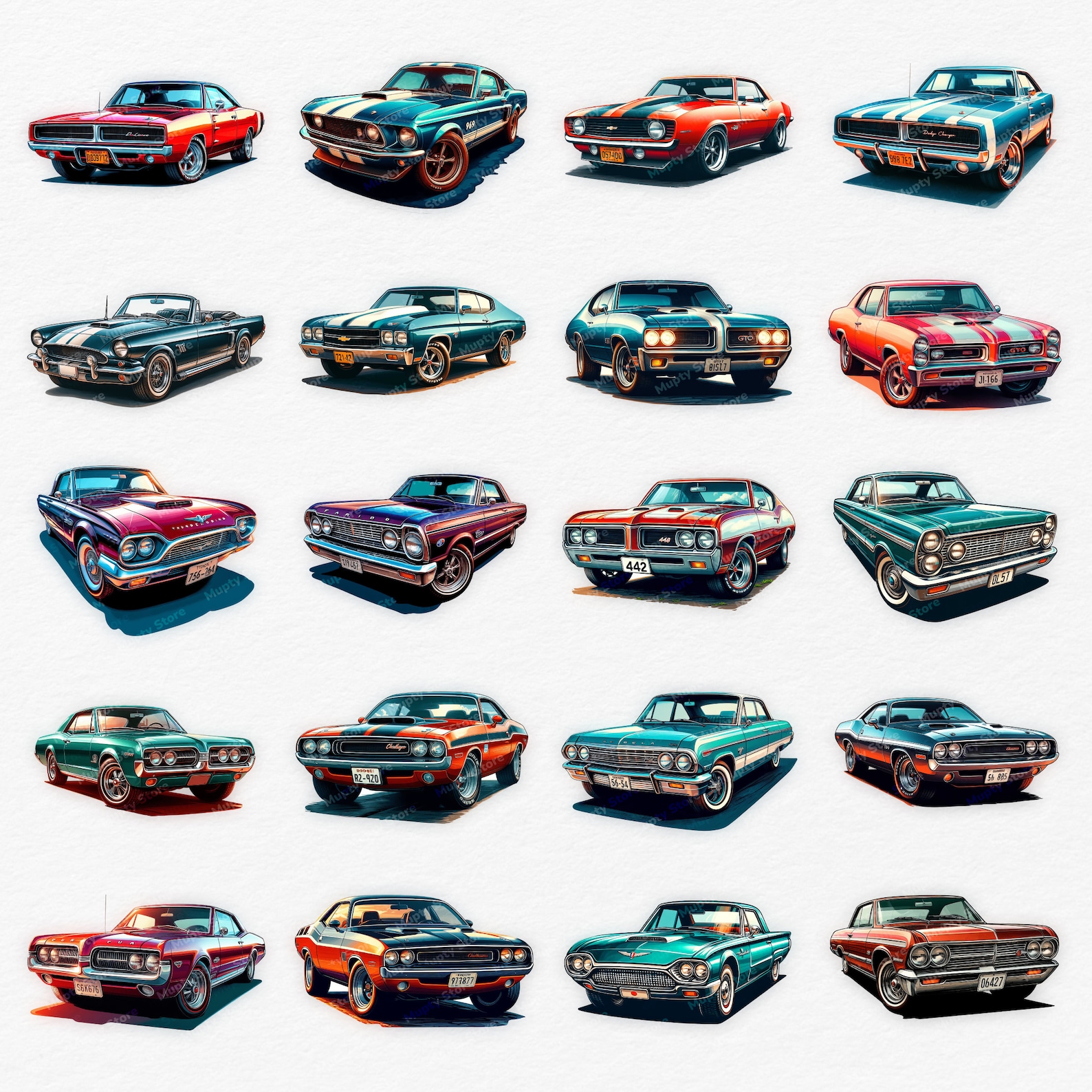Classic Cars Clipart, 80 Classic Car PNG, Vintage Car Clipart, Muscle ...