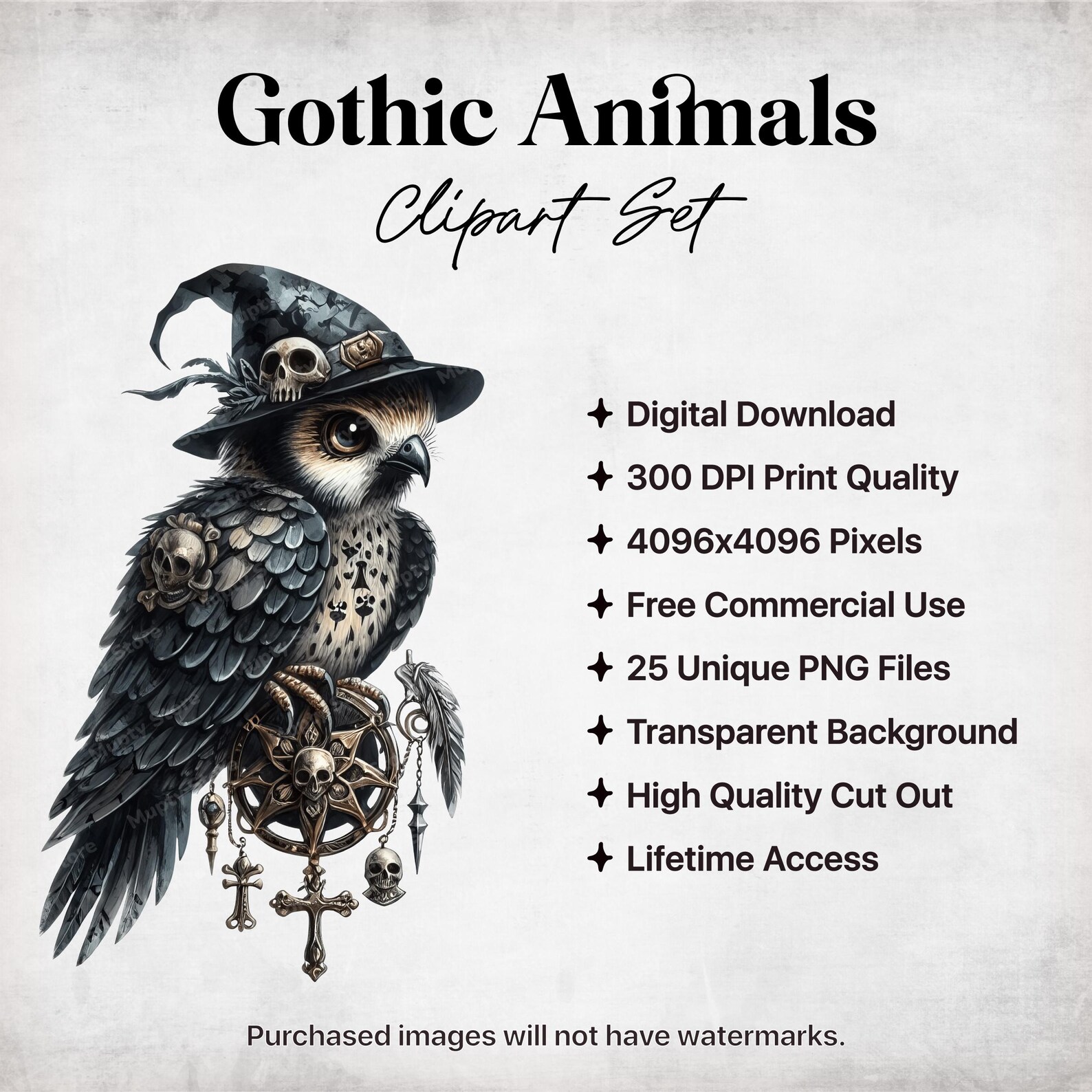 25 Gothic Animals Clipart, Watercolor Gothic Clip Art, Gothic Animal ...