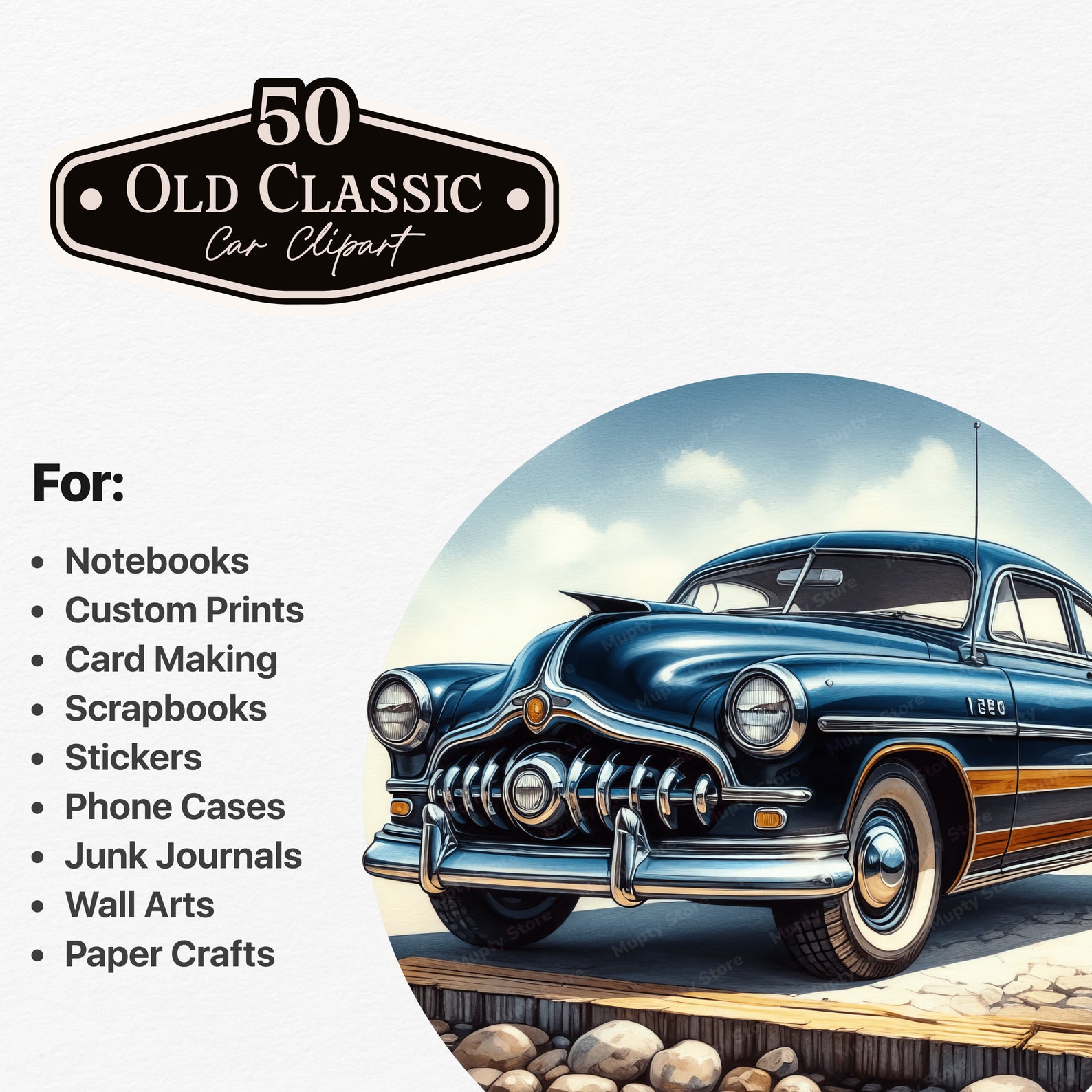 Old Classic Vintage Cars Clipart, 50 Classic Cars, Retro Car PNG ...