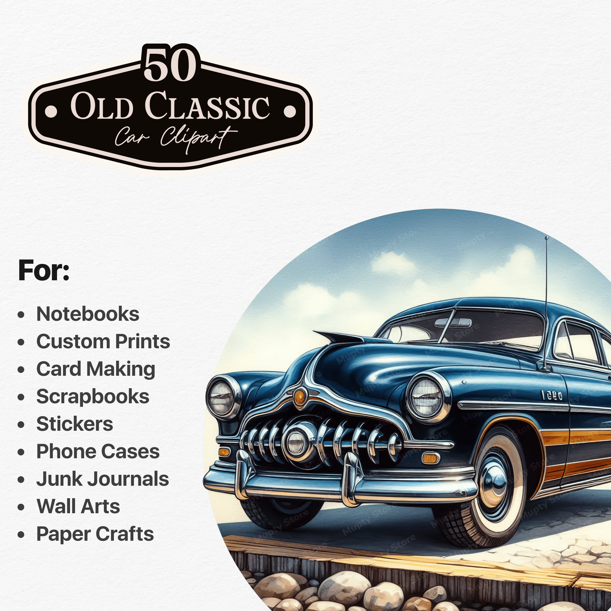 Old Classic Vintage Cars Clipart, 50 Classic Cars, Retro Car PNG ...