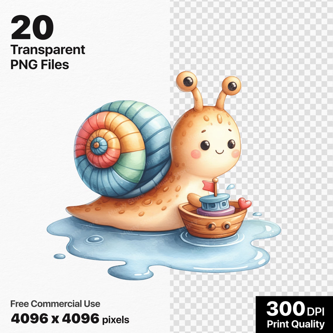 Cute Snail Watercolor Clipart, 20 Snails Clipart, Baby Snail Png ...
