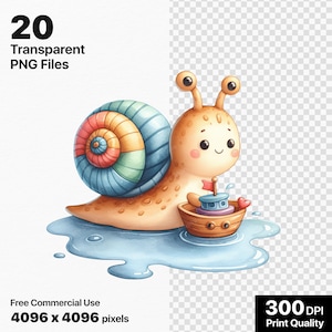 Cute Snail Watercolor Clipart, 20 Snails Clipart, Baby Snail Png ...