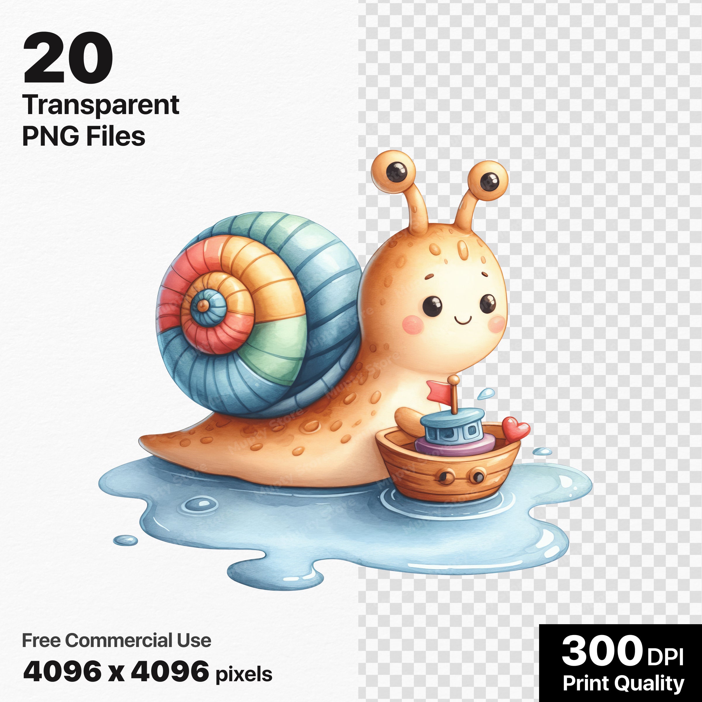Cute Snail Watercolor Clipart, 20 Snails Clipart, Baby Snail Png ...