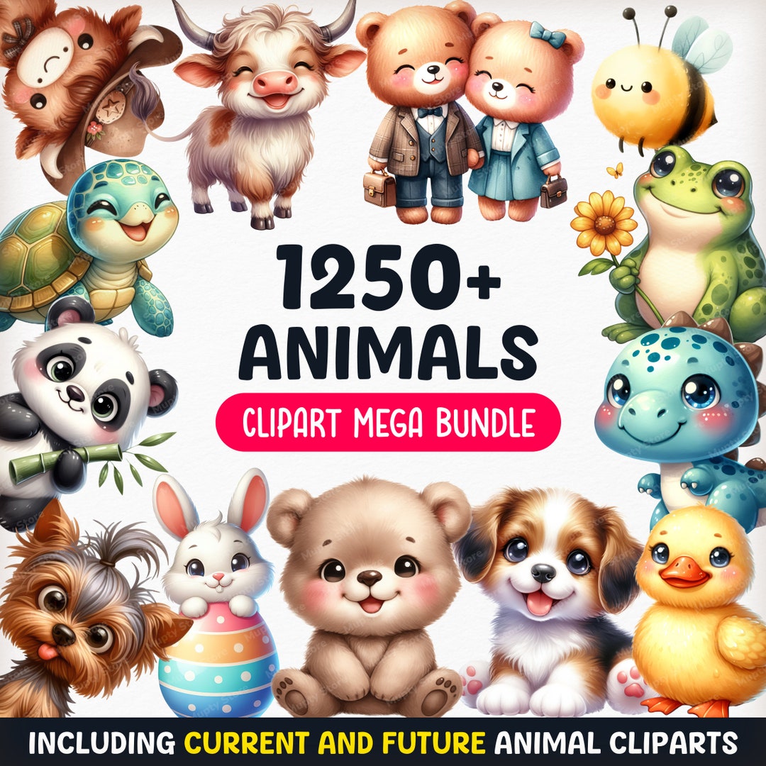 Animal Clipart Bundle, Baby Animals PNG, 1250+ Animals Clipart Mega ...