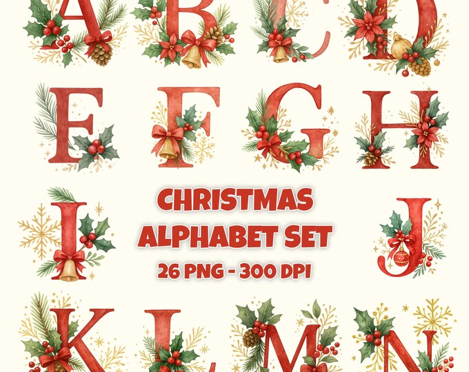Christmas Alphabet Clipart PNG: Festive Holiday Letters (digital ...