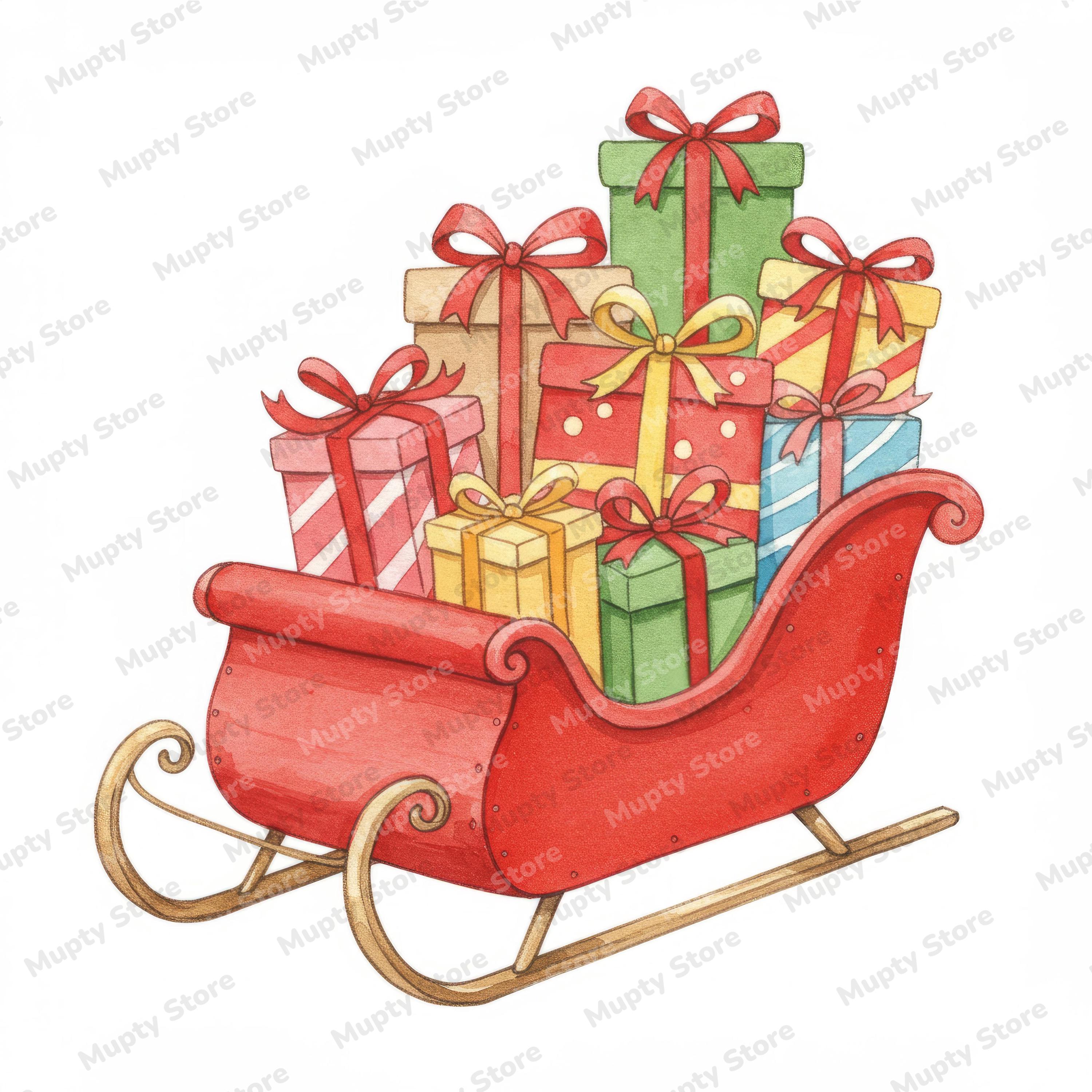 11 Christmas Reindeers and Sleigh Clipart Pack PNG & JPEG, Santa Sleigh ...