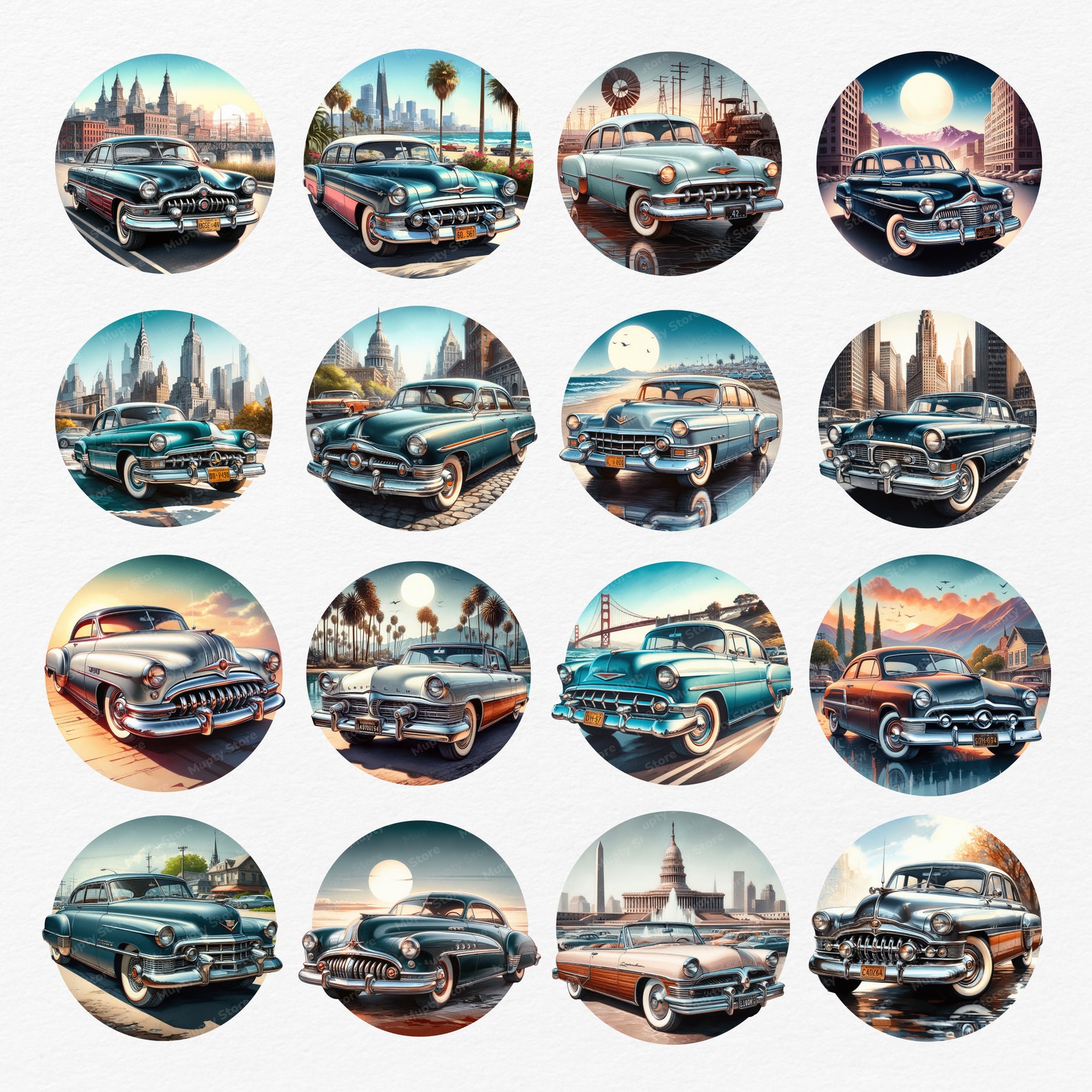 Old Classic Vintage Cars Clipart, 50 Classic Cars, Retro Car PNG ...