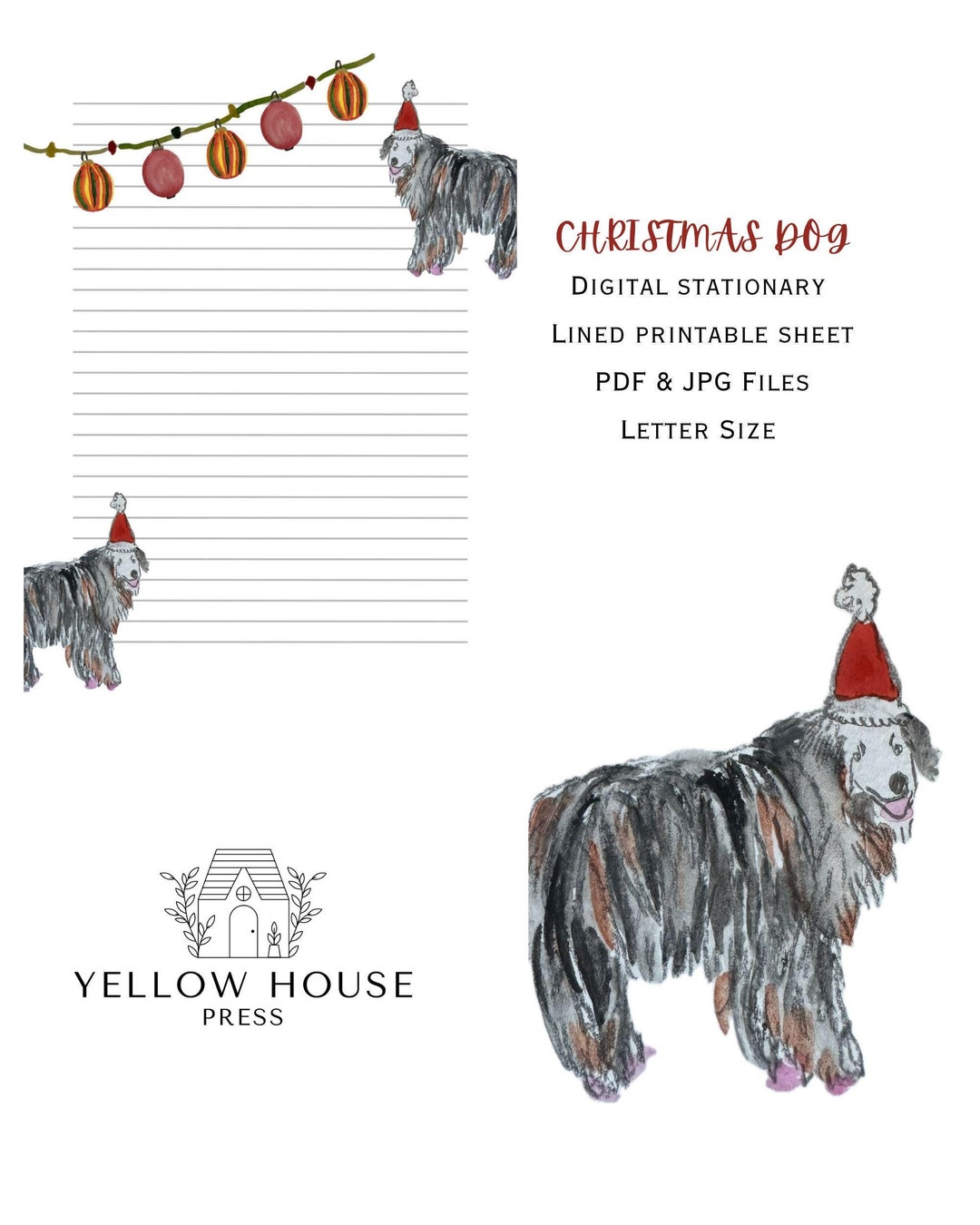 Christmas Farm Dog Printable Digital Lined Stationary - Etsy