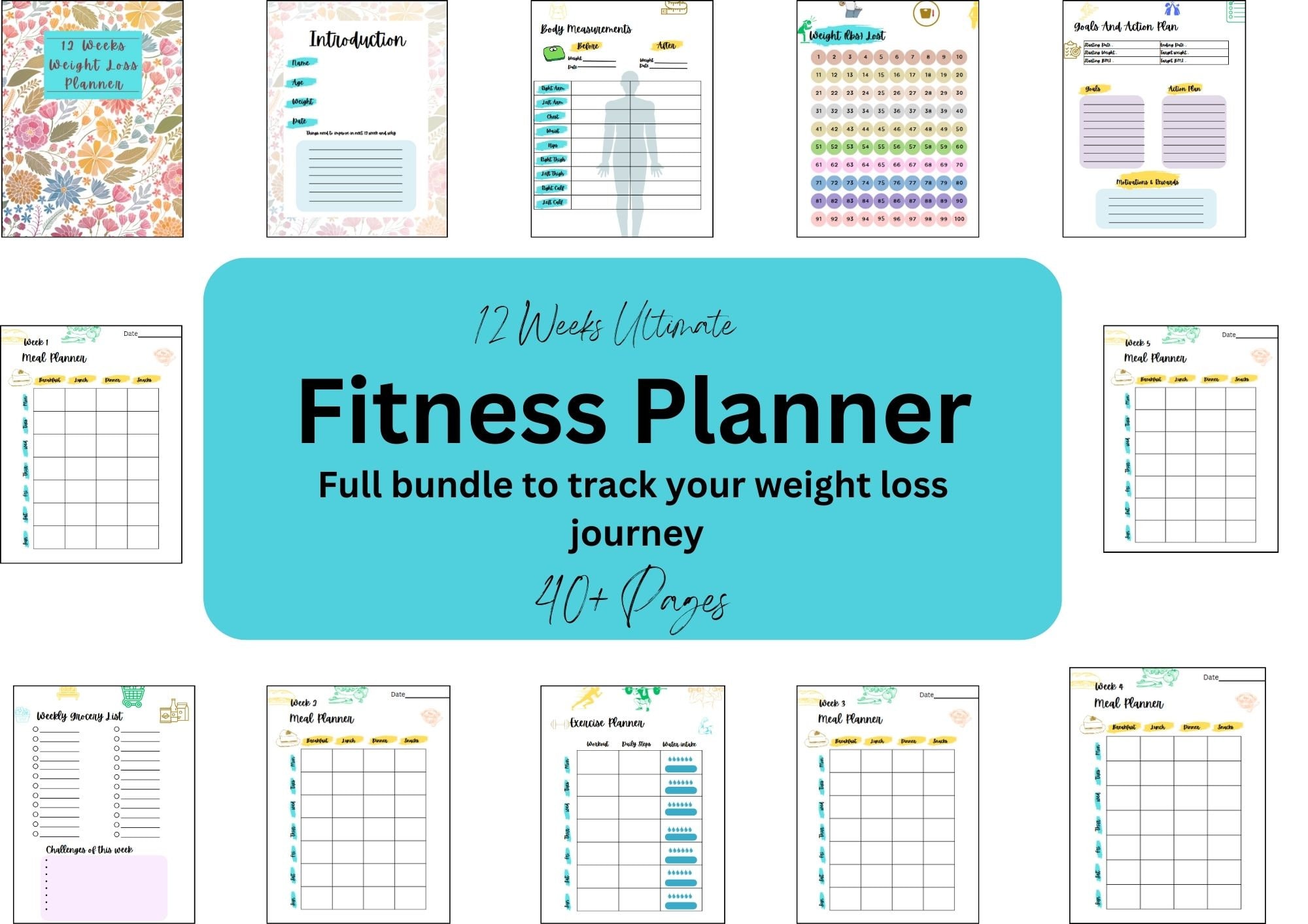 Floral Fitness Planner, 12 Week Fitness Planner, Digital Planner ...